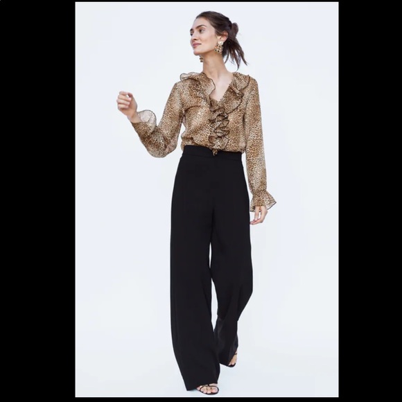 Zara | Tops | Animal Leopard Print Ruffle Bodysuit | Poshmark